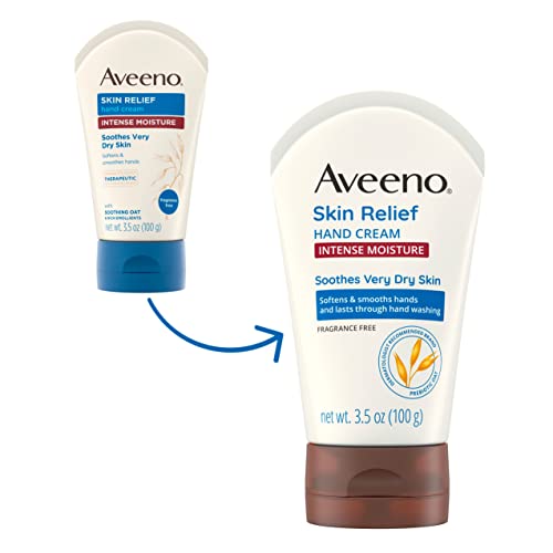 Aveeno Skin Relief Intense Moisture Hand Cream with Soothing Prebiotic Oat for Dry Skin, Sensitive Skin Cream Softens & Smooths Hands & Lasts Through Hand Washing, Fragrance-Free, 3.5 oz