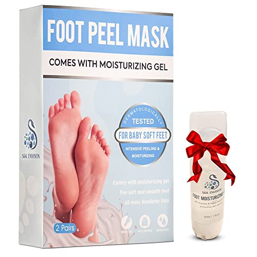 S&K ENVISION Foot Peel Mask for Dry Cracked Feet with Feet Moisturizing Gel | Make Your Feet Baby Soft | Feet Peeling Mask for Dead Skin Cells Removal | Exfoliating Natural Foot Treatment (2 Pairs)