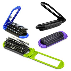 4pcs portable hair brush folding – travel brush for women mini hair brush set with mirror – compact hair brushes for women travel hair brush for men pocket brush hair styling tools for toiletry bag