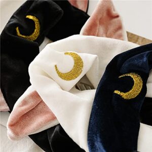 Linsennia 3 PCS Headbands for Women Cat Ears Moon Girls Makeup Elastic Hair Head Bands for Washing Face Spa Kawaii (White+Black+Navy Blue)