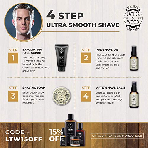 Lather & Wood Shaving Soap - Barbershop - Simply the Best Luxury Shaving Cream - Tallow - Dense Lather with Fantastic Scent for the Worlds Best Wet Shaving Routine. 4.7 oz (Barbershop)