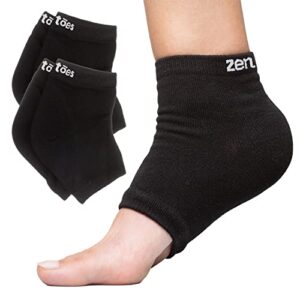 zentoes moisturizing heel socks 2 pairs gel lined toeless spa socks to heal and treat dry, cracked heels while you sleep (regular, black)