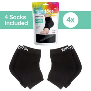 ZenToes Moisturizing Heel Socks 2 Pairs Gel Lined Toeless Spa Socks to Heal and Treat Dry, Cracked Heels While You Sleep (Regular, Black)