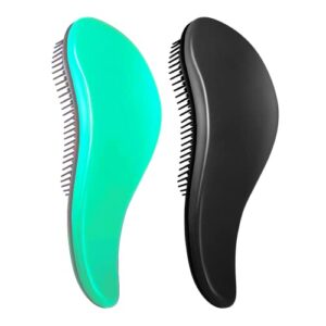 wet or dry hair brush detangler for all hair types, wynk detangling hair brush, no pain tangle free hair brush for adults and kids, comb & hair brush for natural, curly, straight (2 pack, green&black)