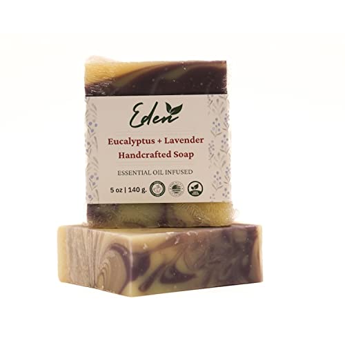 EDEN Daily Essentials - Natural Soap Bar - Eucalyptus Lavender Moisturizing Soap Bar with Kaolin Clay - Made with Pure Essential Oils - Face Soap - Body Soap - Shampoo Bar - Olive Oil Soap - Shea Butter Soap - Handmade Soap - Great gift idea. Handcut to a