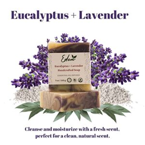 EDEN Daily Essentials - Natural Soap Bar - Eucalyptus Lavender Moisturizing Soap Bar with Kaolin Clay - Made with Pure Essential Oils - Face Soap - Body Soap - Shampoo Bar - Olive Oil Soap - Shea Butter Soap - Handmade Soap - Great gift idea. Handcut to a