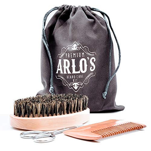 Arlo's 5-PC Mens Premium Beard Grooming Kit w/ Argan Beard Oil 2.5oz -Beard Oil, Beard Brush, Beard Comb, Beard Scissors & Carry Bag