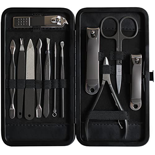 ASH ISLAND Nail Clippers Set - Gray Stainless 12 in 1 For Men And Women Manicure Pedicure Travel Kit Luxury Nail File Sharp Nail Scissors Fingernails Toenails with Portable Stylish Case