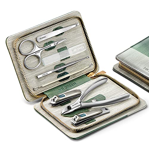 MR.GREEN Manicure Sets Pedicure Kits Stainless Steel Nail Clipper Personal Care Tools with PU Leather Case ( Green)