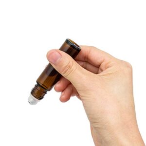 ZEJIA 10ml Roller Bottles 6Pack Amber Thick Glass Essential Oil Roller Bottles Stainless Steel Roller Ball with 2 Droppers