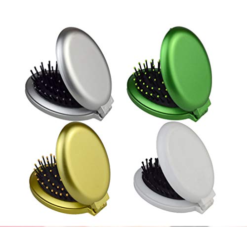 Balancy Oval Travel Hair Brush with Mirror Folding Pocket Hair Brush Mini Travel Comb with Makeup Mirror (6 pcs)