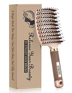 ktkudy detangling brush getting knots out without pain – boar bristles hair brush make hair shiny & healthier vented detangler brush for women men kids wet and dry hair (gold)