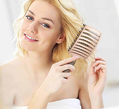 KTKUDY Detangling Brush Getting Knots Out without Pain - Boar Bristles Hair Brush Make Hair Shiny & Healthier Vented Detangler Brush for Women Men Kids Wet and Dry Hair (Gold)