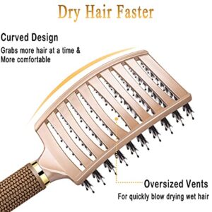 KTKUDY Detangling Brush Getting Knots Out without Pain - Boar Bristles Hair Brush Make Hair Shiny & Healthier Vented Detangler Brush for Women Men Kids Wet and Dry Hair (Gold)