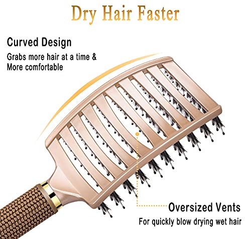 KTKUDY Detangling Brush Getting Knots Out without Pain - Boar Bristles Hair Brush Make Hair Shiny & Healthier Vented Detangler Brush for Women Men Kids Wet and Dry Hair (Gold)