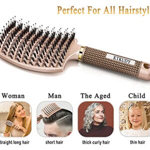 KTKUDY Detangling Brush Getting Knots Out without Pain - Boar Bristles Hair Brush Make Hair Shiny & Healthier Vented Detangler Brush for Women Men Kids Wet and Dry Hair (Gold)