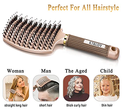 KTKUDY Detangling Brush Getting Knots Out without Pain - Boar Bristles Hair Brush Make Hair Shiny & Healthier Vented Detangler Brush for Women Men Kids Wet and Dry Hair (Gold)