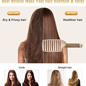 KTKUDY Detangling Brush Getting Knots Out without Pain - Boar Bristles Hair Brush Make Hair Shiny & Healthier Vented Detangler Brush for Women Men Kids Wet and Dry Hair (Gold)