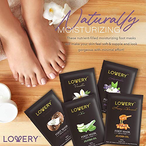 Birthday Gifts Deep Conditioning Foot Masks, 5pc Exfoliating Foot Peels, Coconut Aloe, Honey, Lavender, Vanilla, Moisturizing Shea Butter & Jojoba Oil, Gifts for Women Men Anniversary Birthday Friend