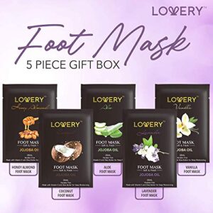 Birthday Gifts Deep Conditioning Foot Masks, 5pc Exfoliating Foot Peels, Coconut Aloe, Honey, Lavender, Vanilla, Moisturizing Shea Butter & Jojoba Oil, Gifts for Women Men Anniversary Birthday Friend