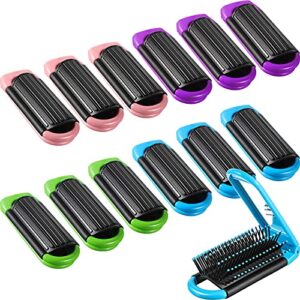 12 pcs travel hair brush portable folding hair brush with mirror, mini compact hair comb collapsible pocket brush for family travel purse gift (purple, pink, blue, green)