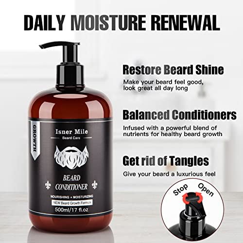 Beard Wash and Conditioner Set (Large 17 oz each), New Beard Growth Formula with Biotin Argan & Jojoba Oils, Smooth Soften Strengthen, Beard Shampoo w/Beard Oil Conditioner Gifts for Men