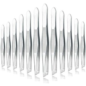 12pcs stainless steel tweezers set – slant tip tweezers for women eyebrow tweezers for men precision facial hair tweezers for eyebrows – long tweezers silver gripper tweezers for ingrown hair tool