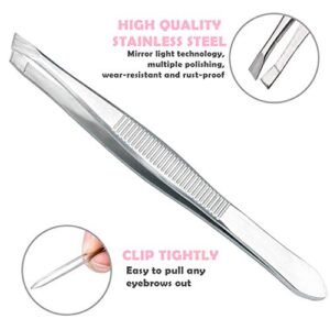 12Pcs Stainless Steel Tweezers Set - Slant Tip Tweezers for Women Eyebrow Tweezers for Men Precision Facial Hair Tweezers for Eyebrows - Long Tweezers Silver Gripper Tweezers for Ingrown Hair Tool