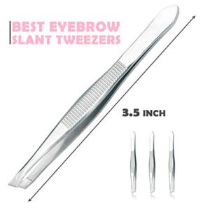 12Pcs Stainless Steel Tweezers Set - Slant Tip Tweezers for Women Eyebrow Tweezers for Men Precision Facial Hair Tweezers for Eyebrows - Long Tweezers Silver Gripper Tweezers for Ingrown Hair Tool