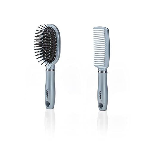 Conair Detangle & Style Wide-Tooth Comb and Travel Hairbrush Set, Detangler Brush and Comb Set, 2 Count, Color May Vary