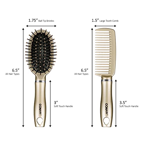 Conair Detangle & Style Wide-Tooth Comb and Travel Hairbrush Set, Detangler Brush and Comb Set, 2 Count, Color May Vary