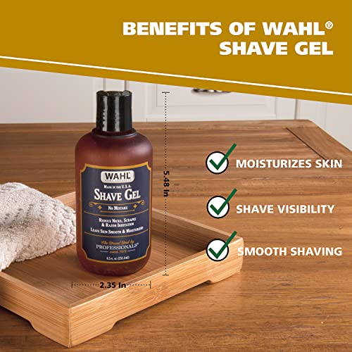 Wahl Shave Gel for a Clean, Close, Comfortable Shave. Easy to See Edging with the Clear Gel, Easily Clean the Razor and Soften Beard and Skin. Reduce Knicks, Scrapes, & Irritation – 8.5 Oz - 805609A