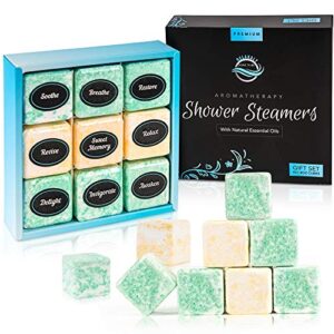 aromatherapy shower steamers self-care gift set of 9-stress relief shower bombs with essential oils for home spa, vapor shower- gifts for women, moms or birthday gifts for women and men