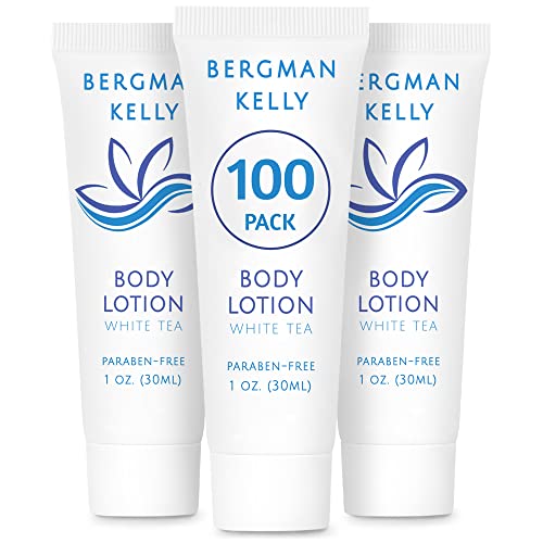 BERGMAN KELLY Travel Size Lotion (1 fl oz, 100 PK, White Tea), Delight Your Guests with a Revitalizing and Refreshing Body Lotion, Quality Mini and Small Size Guest Hotel Toiletries in Bulk