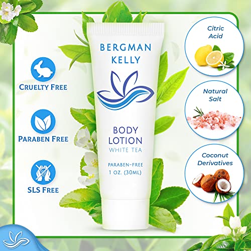 BERGMAN KELLY Travel Size Lotion (1 fl oz, 100 PK, White Tea), Delight Your Guests with a Revitalizing and Refreshing Body Lotion, Quality Mini and Small Size Guest Hotel Toiletries in Bulk