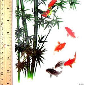 bird gold fish bamboo 8.25" large temporary arm tattoo