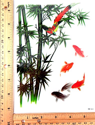 bird gold fish bamboo 8.25" large temporary arm tattoo