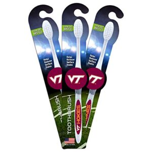 worthy promo ncaa virginia tech hokies 3-pack toothbrush with extra soft bristles