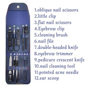 Nail Clippers Set with Stainless Steel Fingernail Clippers and Toenail Clippers, Portable 12 Pieces Set for Men and Women