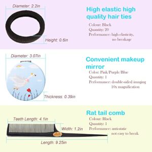 Hair Ties Bands Hair Ties Seamless for Women Elastic Hair Band for Women'S Hair Cotton Ponytail Hair Ties Hair Tie for Thick Hair 20pcs Black No Damage Hair Ties. 1pcs Rattail Comb Combs, 1pcs Compact Small Travel Mirror. Gifts for Mom.