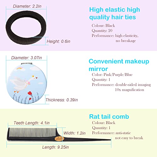 Hair Ties Bands Hair Ties Seamless for Women Elastic Hair Band for Women'S Hair Cotton Ponytail Hair Ties Hair Tie for Thick Hair 20pcs Black No Damage Hair Ties. 1pcs Rattail Comb Combs, 1pcs Compact Small Travel Mirror. Gifts for Mom.