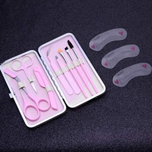 LETB Pink Color 12 Pieces Beauty Care Tools Eyebrow Trimming Kit Eyebrow Scissor&Comb Eyebrow Brush Grooming Set Tweezers and Razor Set Included Free Pink Travel Case Gifts for Girls Women