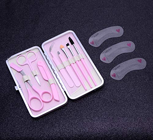 LETB Pink Color 12 Pieces Beauty Care Tools Eyebrow Trimming Kit Eyebrow Scissor&Comb Eyebrow Brush Grooming Set Tweezers and Razor Set Included Free Pink Travel Case Gifts for Girls Women