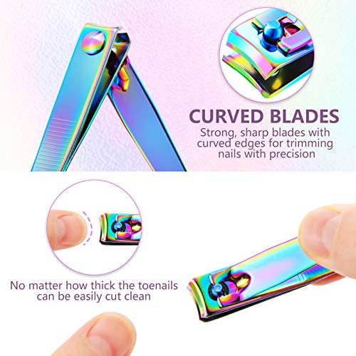 6 Pieces Stainless Steel Nail Clipper Set Nail Cutter Portable Sturdy Nail Clippers Fingernails and Toenail Clipper Cutter for Women Men, Rainbow Color