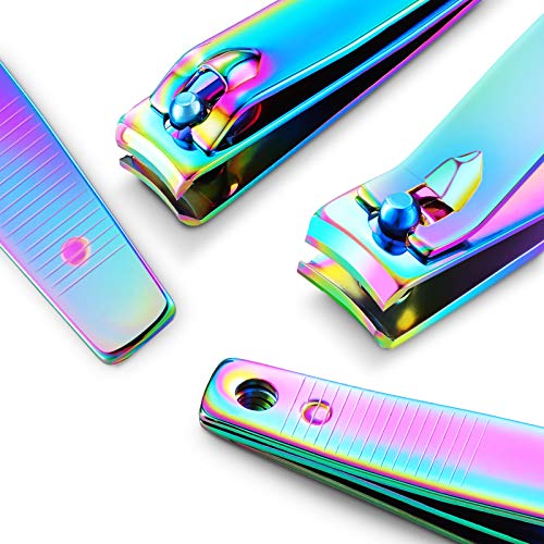 6 Pieces Stainless Steel Nail Clipper Set Nail Cutter Portable Sturdy Nail Clippers Fingernails and Toenail Clipper Cutter for Women Men, Rainbow Color