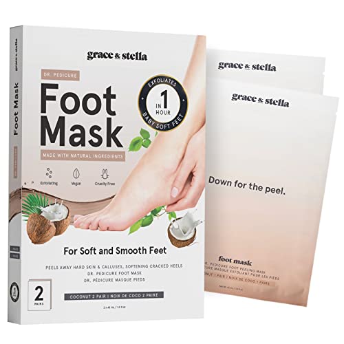 Foot Peel Mask, 2 Pairs - Dr.Pedicure Foot Peeling Mask for Soft Feet, Shed & Exfoliate Dead Rough Skin, Cracked Heels & Calluses, Get Soft Smooth Feet - Vegan Cruelty - Free Self Care by grace and stella (Coconut)