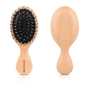 hair brush mini boar bristle hairbrush for thick curly thin long short wet or dry hair detangle massage add shine, pocket travel small paddle hair brush for men women kids