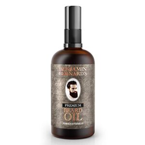 Premium Beard Oil by Benjamin Bernard - Male Grooming Blend with Essential Oils, Vitamin E - Natural Hydrating Treatment - Facial Hair Shaping Serum Softener for Men - Tobacco Vanille - 3.38 fl.oz