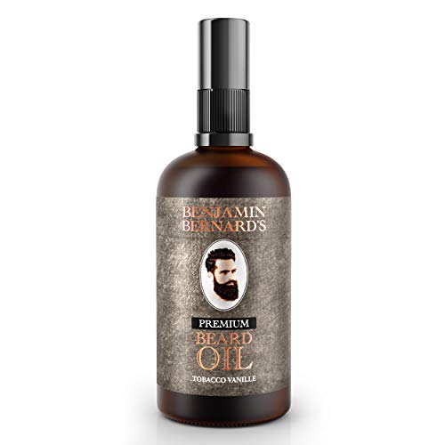 Premium Beard Oil by Benjamin Bernard - Male Grooming Blend with Essential Oils, Vitamin E - Natural Hydrating Treatment - Facial Hair Shaping Serum Softener for Men - Tobacco Vanille - 3.38 fl.oz