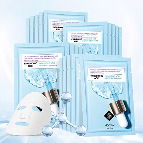 Face Mask Skin Care Hydrating Face Masks Sheets, Hyaluronic Acid Sheets Pack Deep Moisturizing Facemask Anti Aging Facial Mask for Women Skin Care Face Masks beauty- Smoothing Rejuvenating, Pack of 10